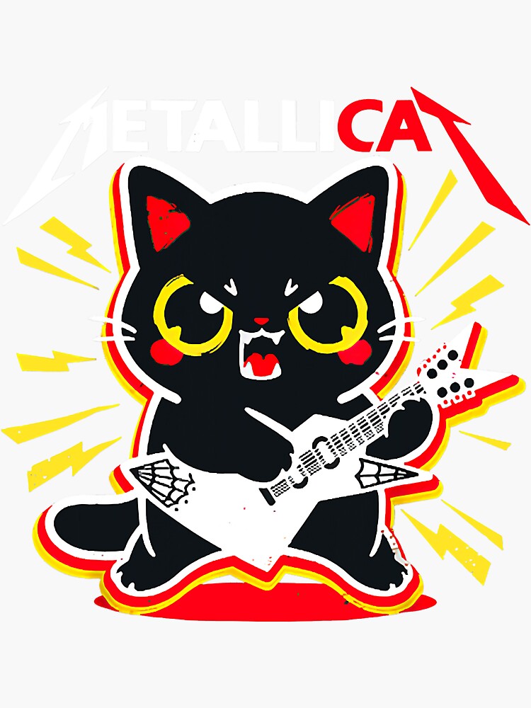 "Metallicat Funny Cat Rock 90s Meow For Music Band Of Friends " Sticker ...