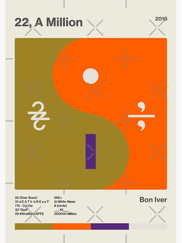 "22, A Million Bon Iver Album Art Inspired Poster" Sticker for Sale by ...