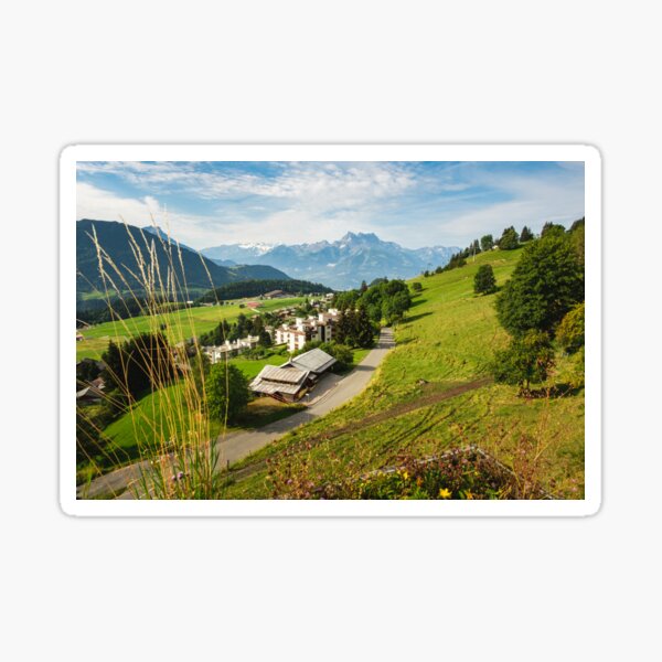"Alpine panorama in the swiss Alps" Sticker by svanaerschot | Redbubble