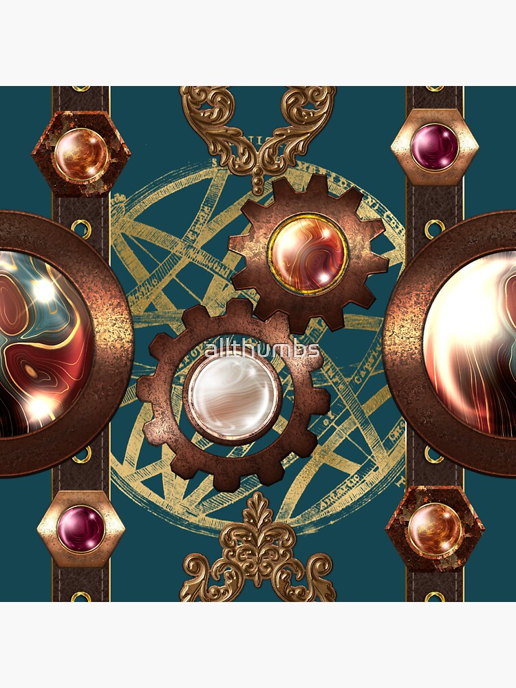 "Steampunk Copper Leather Gears on Dark Teal" Sticker for Sale by ...