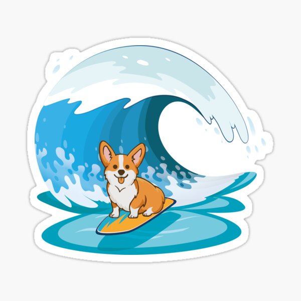 "Corgi dog surfing The Great Wave Scarf" Sticker for Sale by Ridatof ...