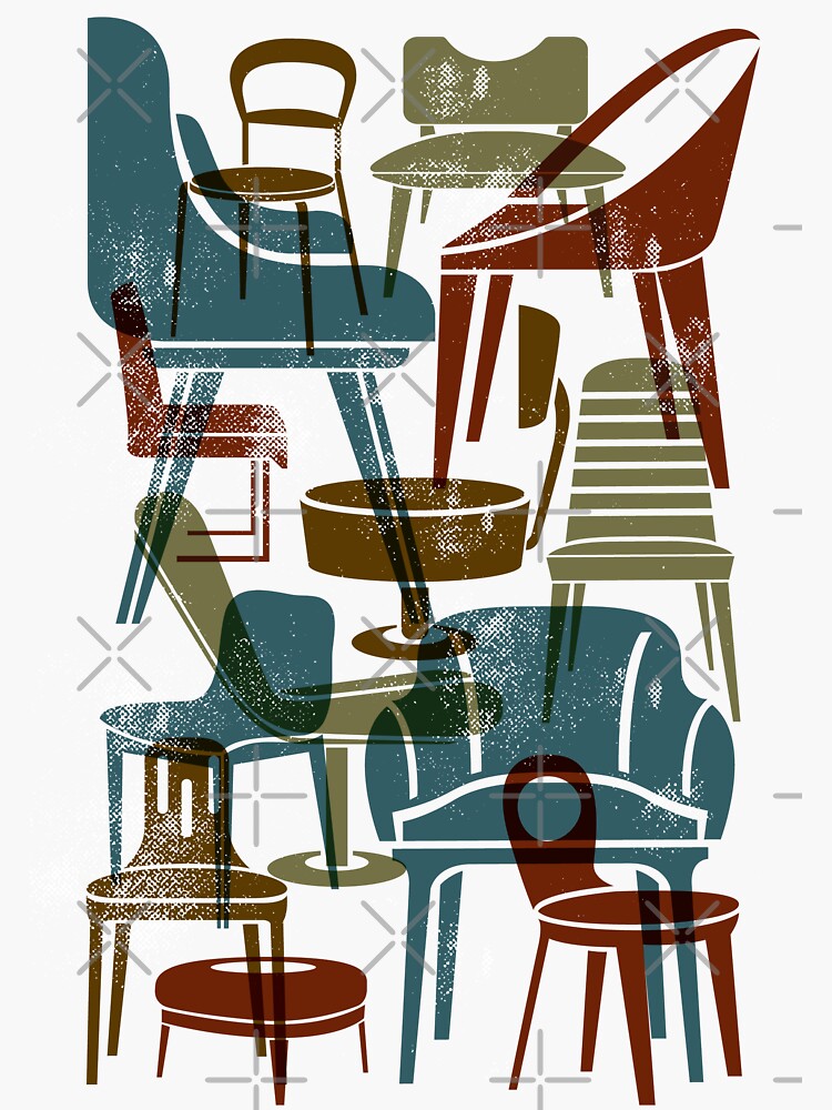 "Mid-Century Modern Chairs 2 in Overlapping Muted colors" Sticker for ...