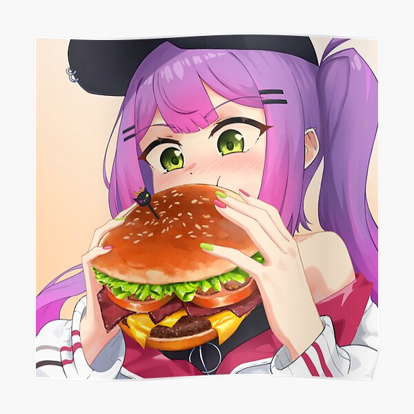 "Anime Girl Eating a Burger" Poster for Sale by SgtAwesomeness | Redbubble