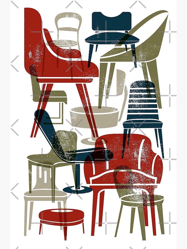 "Mid-Century Modern Chairs 2 in Overlapping Neutral Colors" Poster for ...