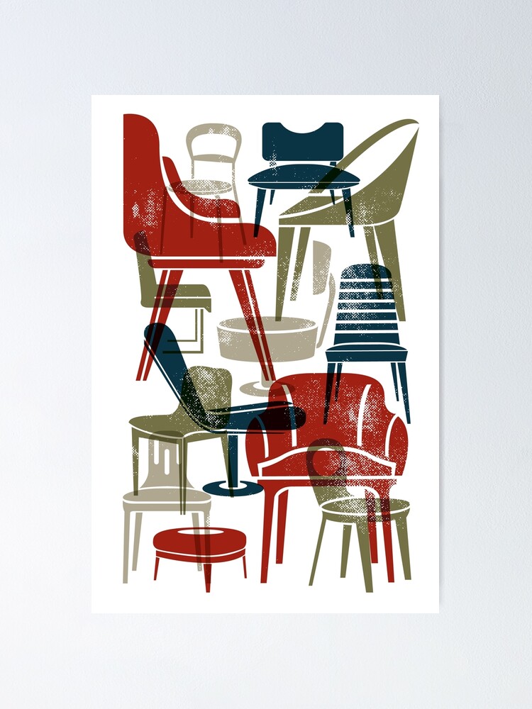 "Mid-Century Modern Chairs 2 in Overlapping Neutral Colors" Poster for ...