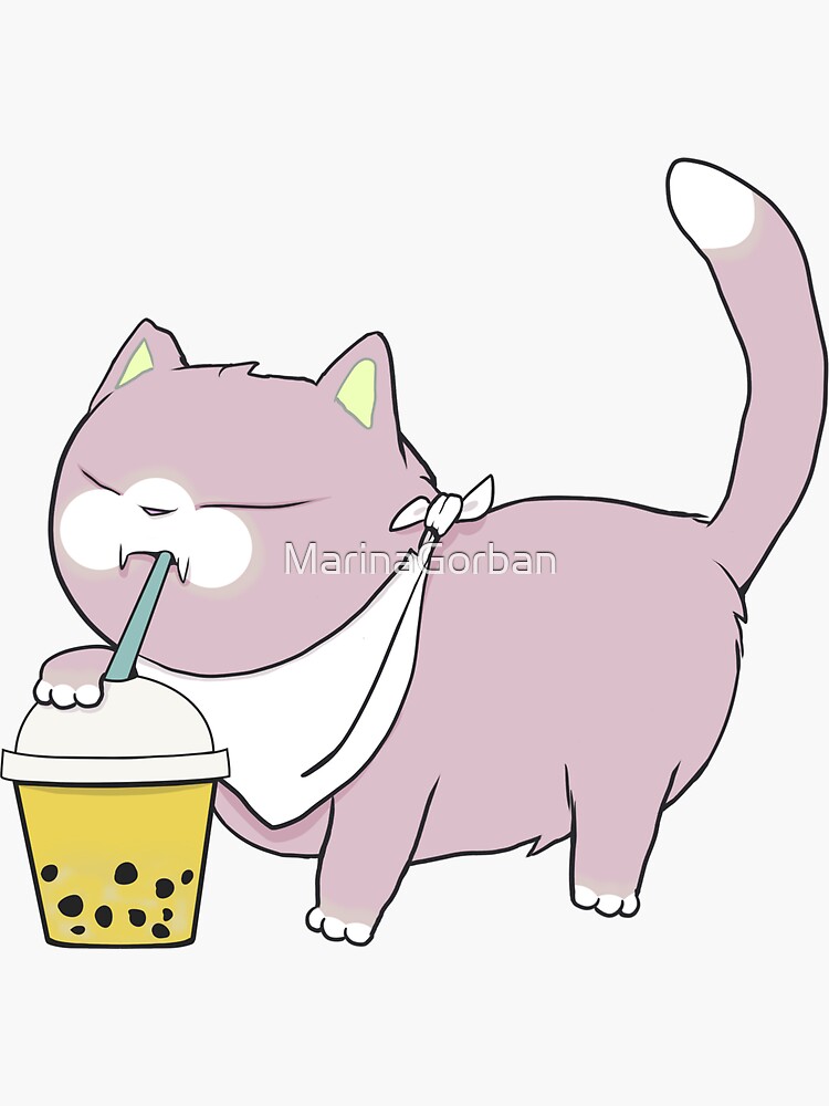 "Cat Drinking Boba - Cute And Funny Cat Bubble Tea" Sticker for Sale by ...