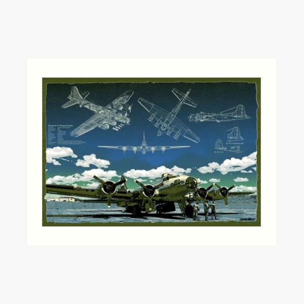"B-17 Flying Fortress with blueprints" Art Print for Sale by ...