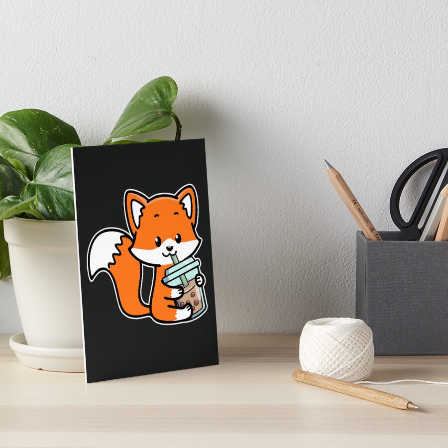 "Kawaii Bubble Tea Fox Drinking Boba-Tea " Art Board Print by CoolSkin ...