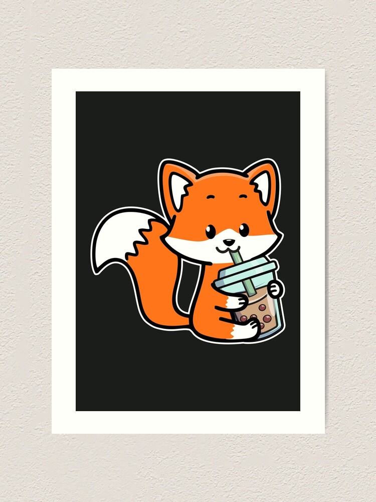 "Kawaii Bubble Tea Fox Drinking Boba-Tea " Art Print for Sale by ...