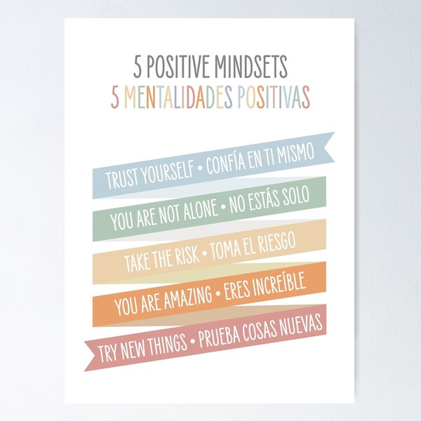 "Five Positive Mindset Phrases: Bilingual English/Spanish Prints for ...