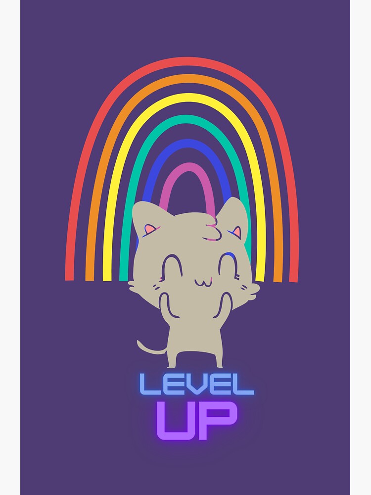 "Happy Level Up Rainbow Cat" Sticker for Sale by Stardust-glow | Redbubble