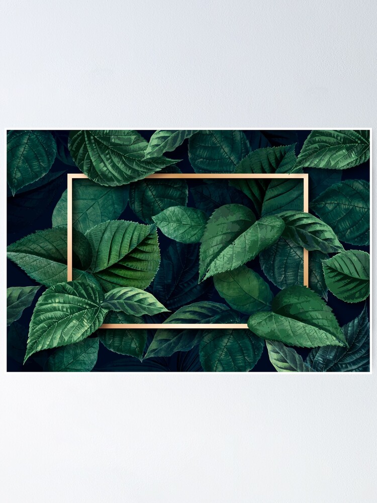 "Elegant Tropical Emerald Green Leaves Gold Frame" Poster for Sale by ...