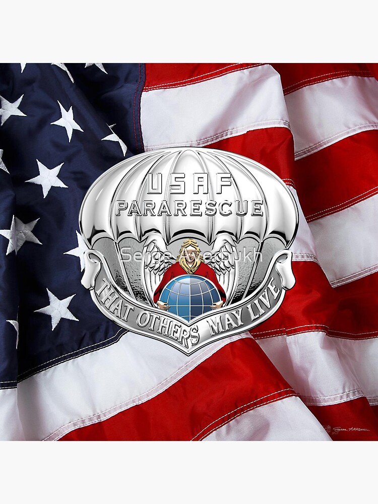 "Pararescuemen - PJ Badge over American Flag" Sticker by Captain7 ...