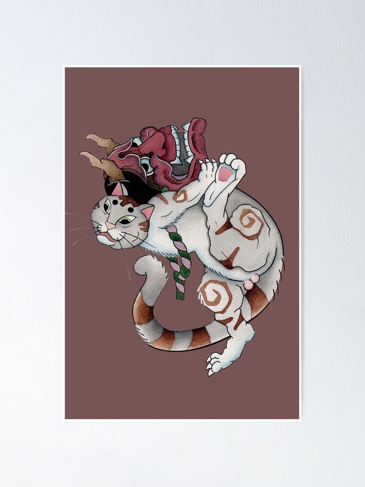 "Japanese traditional Ukiyoe Style-Cat Combine Hannya mask" Poster by ...
