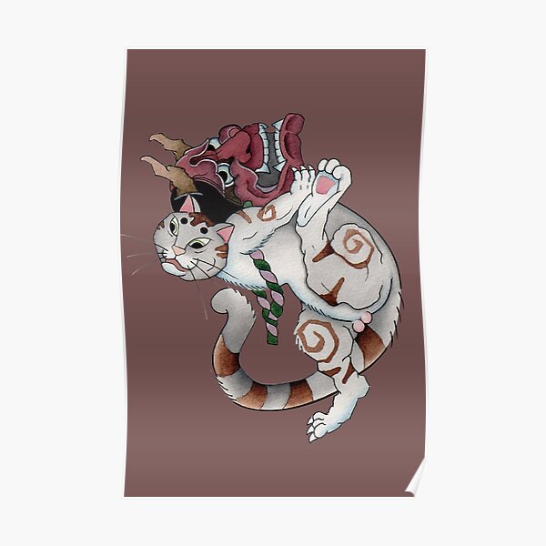 "Japanese traditional Ukiyoe Style-Cat Combine Hannya mask" Poster by ...