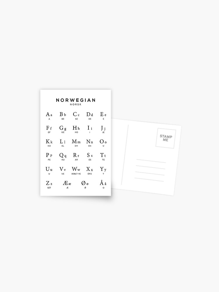 "Norwegian Alphabet Chart, Norway Language Chart, White" Postcard for ...