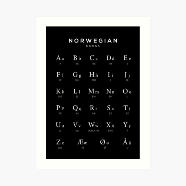 "Norwegian Alphabet Chart, Norway Language Chart, Black" Art Print for ...
