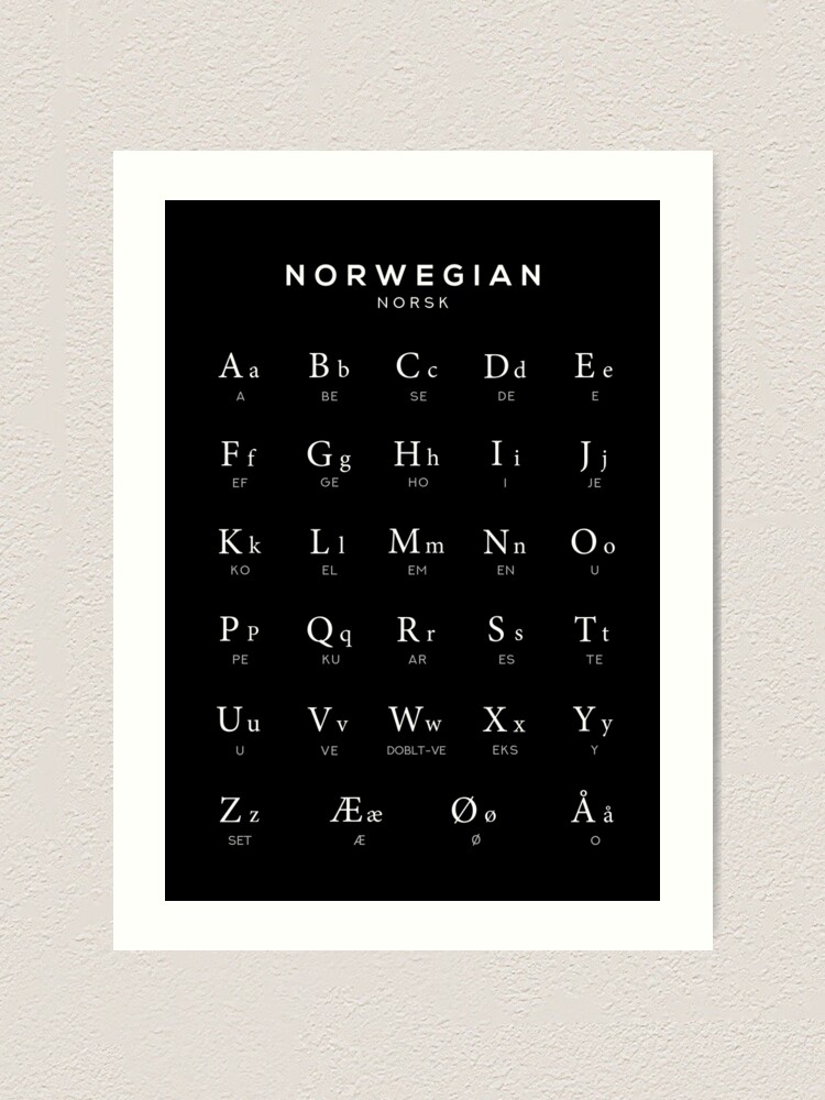 "Norwegian Alphabet Chart, Norway Language Chart, Black" Art Print for ...