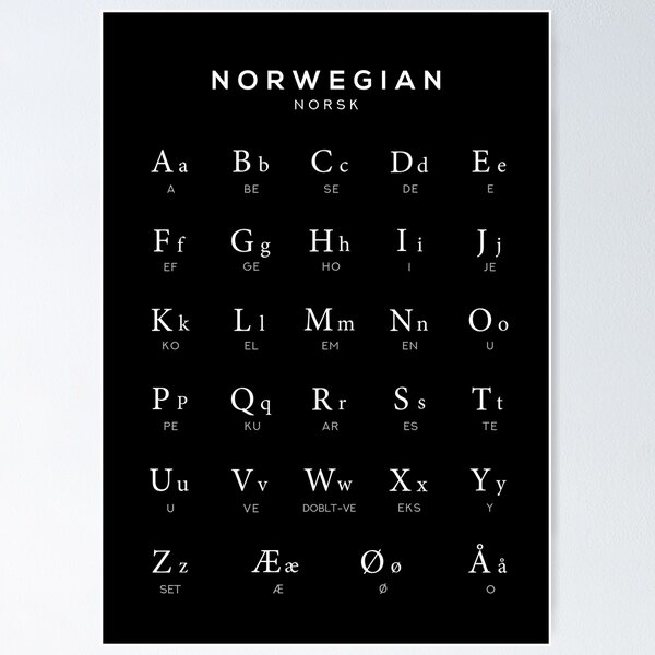 "Norwegian Alphabet Chart, Norway Language Chart, Black" Poster for ...