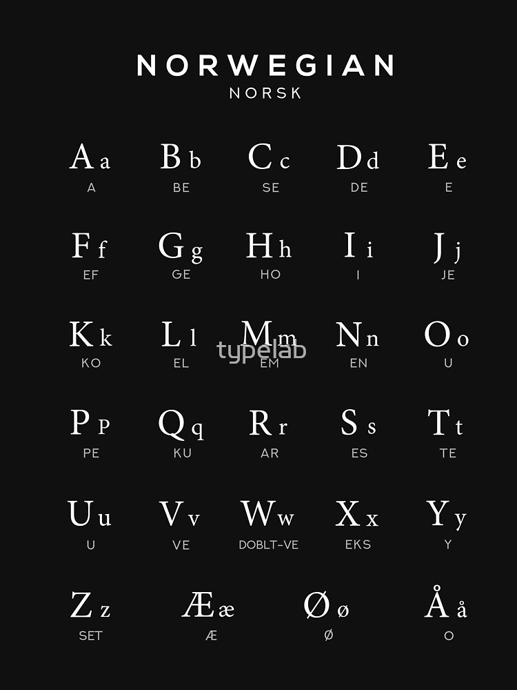 "Norwegian Alphabet Chart, Norway Language Chart, Black" Essential T ...