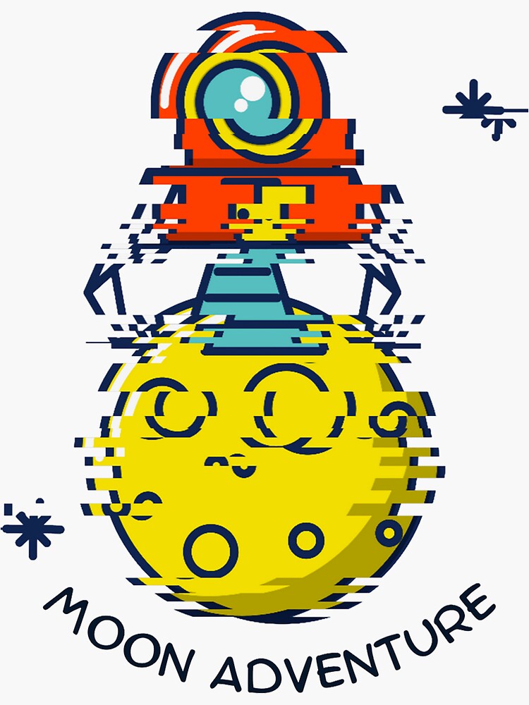 "Moon adventure - Colorful Space Adventure Illustration" Sticker for ...