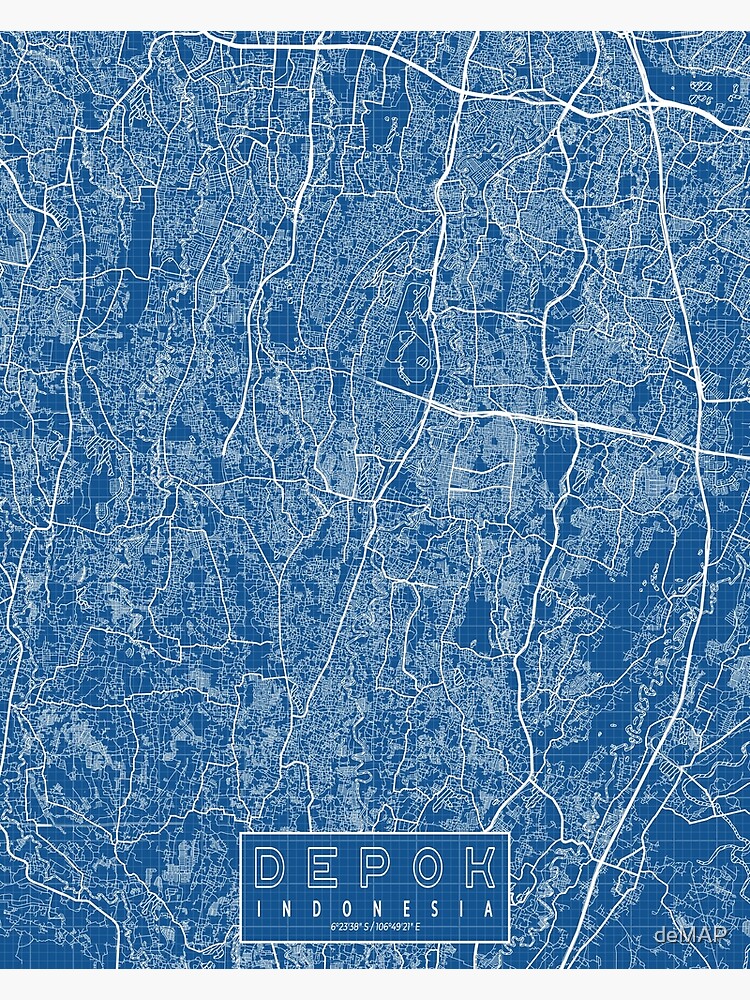 "Depok City Map of West Java, Indonesia - Blueprint" Poster for Sale by ...