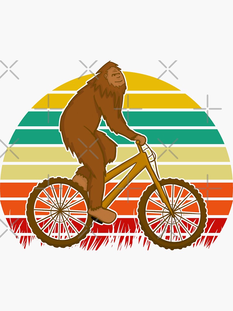 "Big Foot Riding a Bike Forest Retro Sunset Funny Design For Bigfoot ...