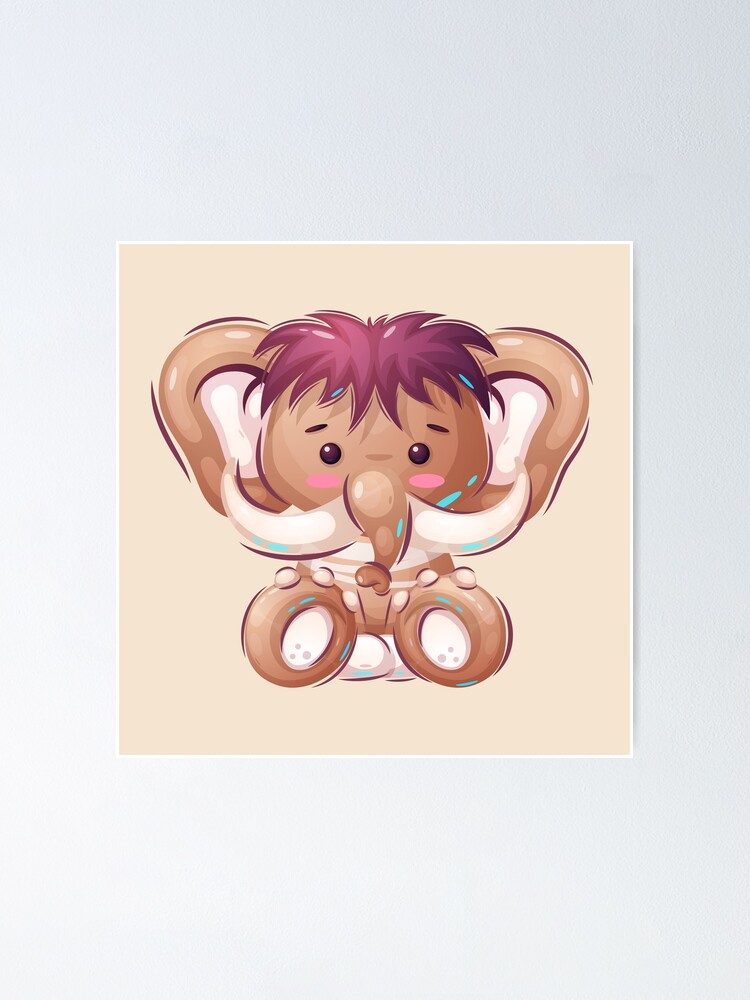Póster «Bebé mamut, dibujo infantil de dibujos animados lindo, arte de ...