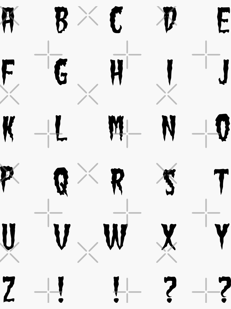 "Black Horror Creepy Spooky Letters Alphabet Pack 4" Sticker for Sale ...
