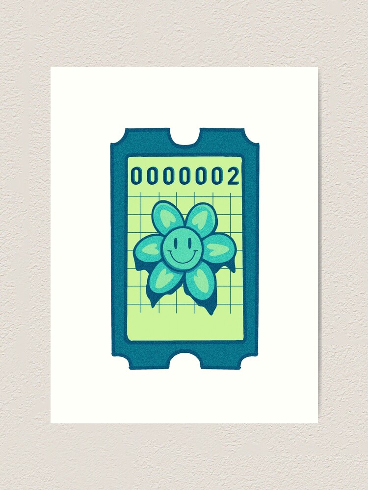 "Cute Arcade Machine Ticket with a Smiley Face Flower" Art Print for ...