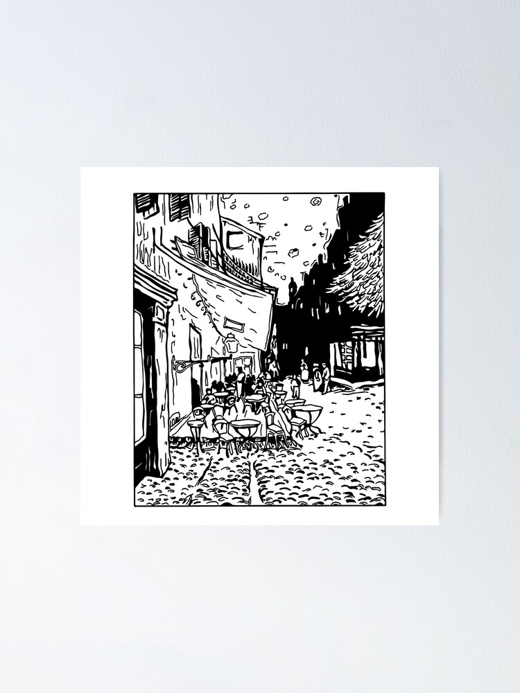 Póster «Minimal Line Art Drawing Café Terrace by Night de Van Gogh» de ...