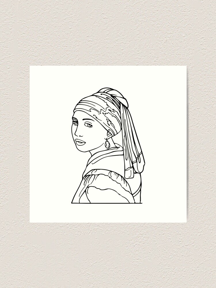 "Minimal Line Art Drawing Girl with a Pearl Earring by Johannes Vermeer ...