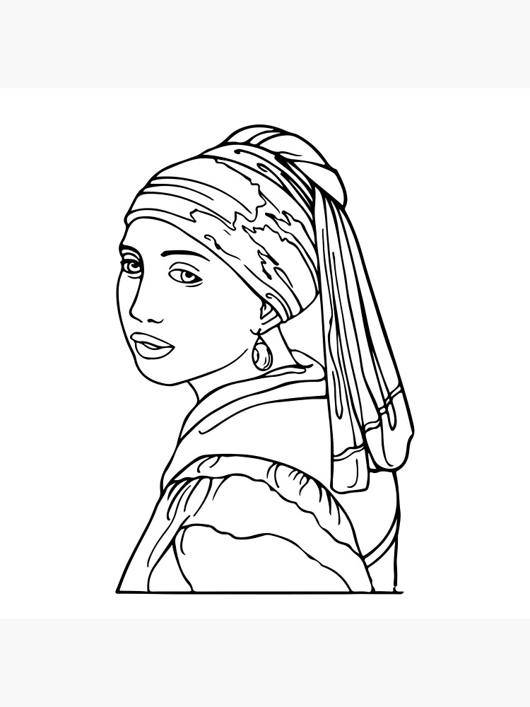 "Minimal Line Art Drawing Girl with a Pearl Earring by Johannes Vermeer ...