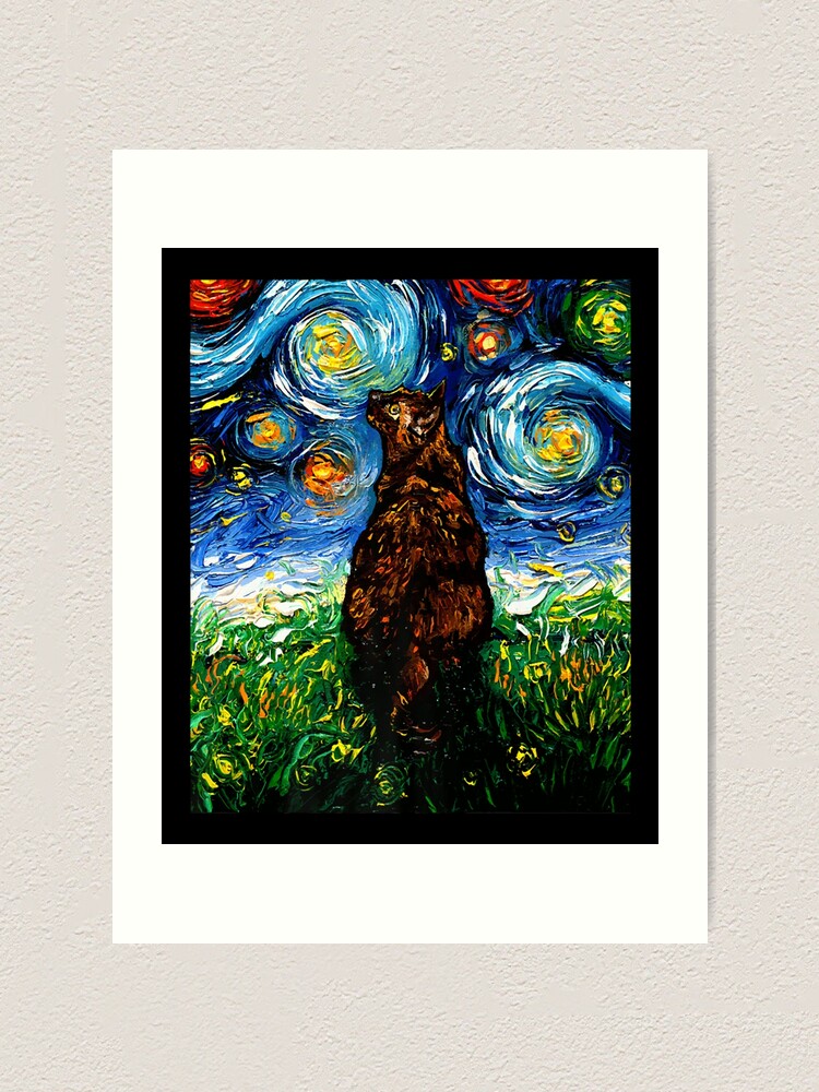 "Tortoiseshell Tortie Starry Night Kitty Cat Art by Aja" Art Print for ...