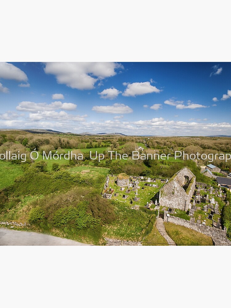 "Aerial view of a beautiful old ruins of an Irish church and burial ...