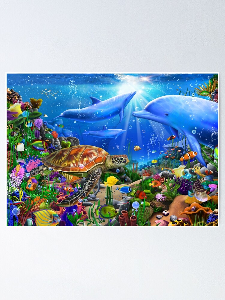 "Beautiful Dolphin Reef" Poster for Sale by GeraldNewtonArt | Redbubble