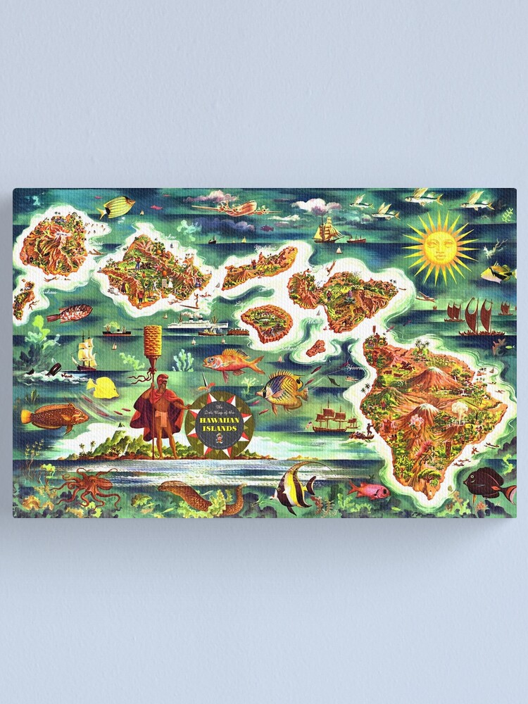 "Beautiful Vintage Hawaii Islands Picture Map 1950. HQ Map. The Dole ...