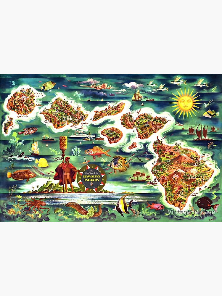 "Beautiful Vintage Hawaii Islands Picture Map 1950. HQ Map. The Dole ...
