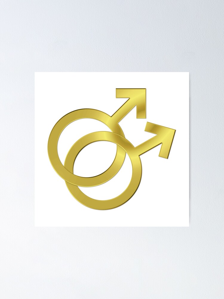 "Two Interlocking Male Symbols (golden design)" Poster for Sale by Gay ...