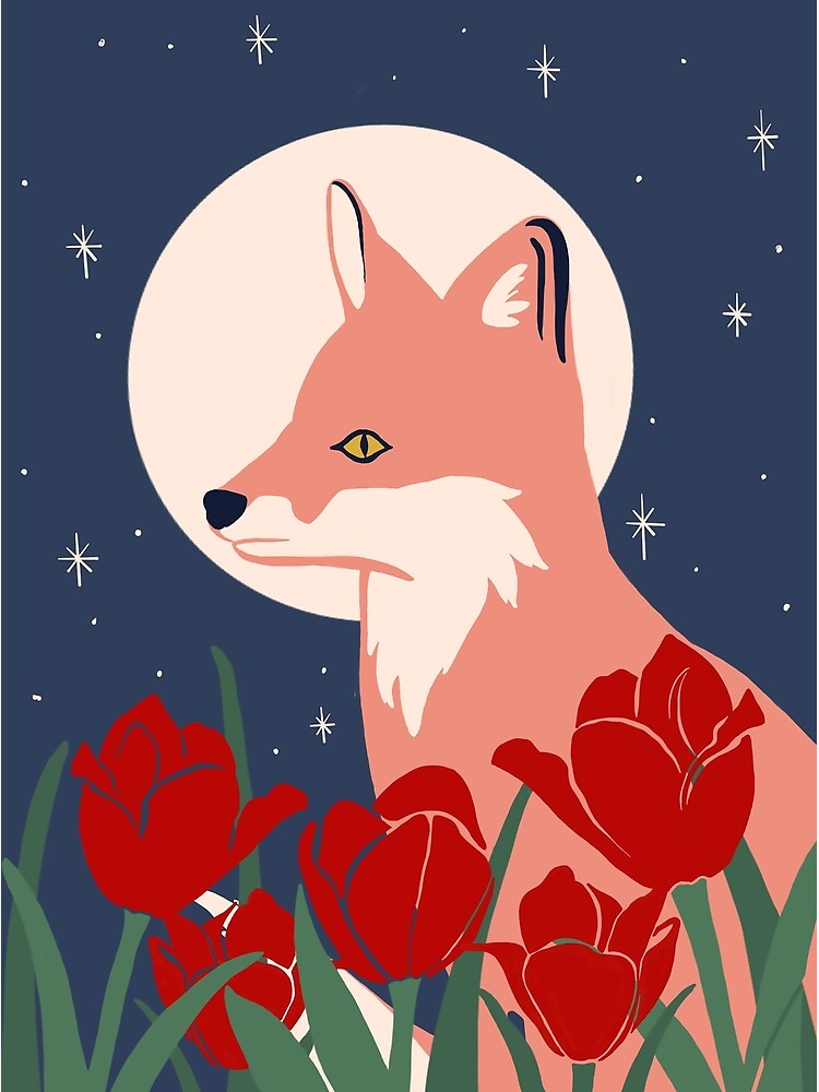 "Night Fox and Flowers" Poster for Sale by ECMazurDesign | Redbubble