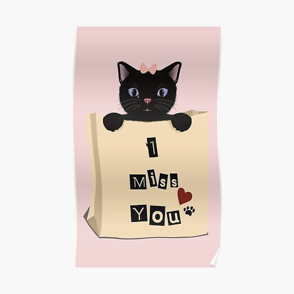 Póster «¡Te extraño! Lindo gatito negro se esconde en una bolsa de ...