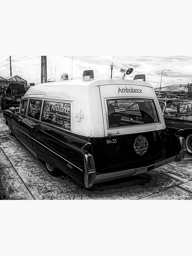 "1964 Miller Meteor Cadillac Ambulance Rear Bw" Sticker for Sale by ...