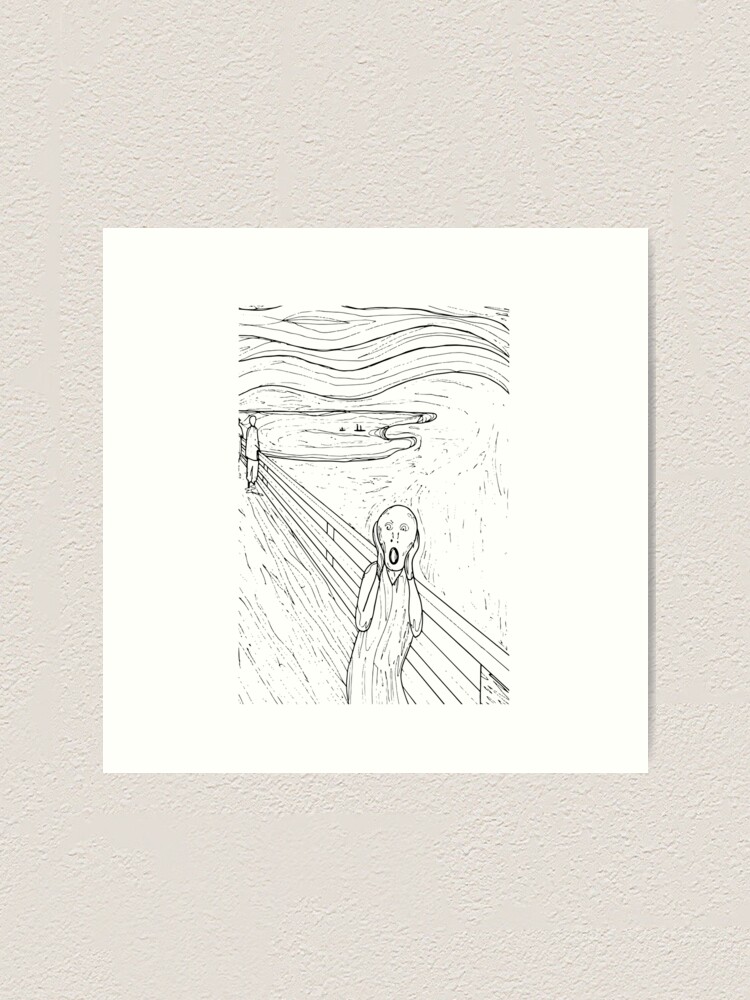 "Minimal Line Art Drawing The Scream by Edvard Munch" Art Print for ...