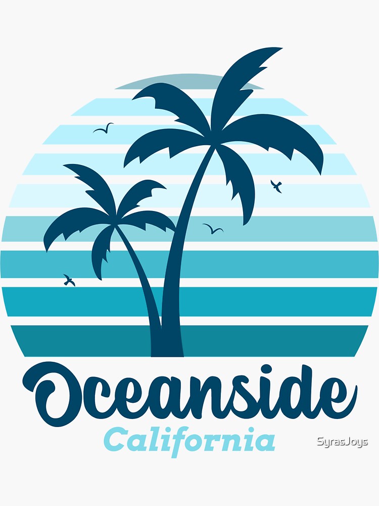 "Oceanside California Retro Blue Palm Tree" Sticker for Sale by ...