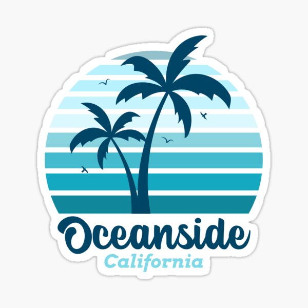 "Oceanside California Retro Blue Palm Tree" Sticker for Sale by ...