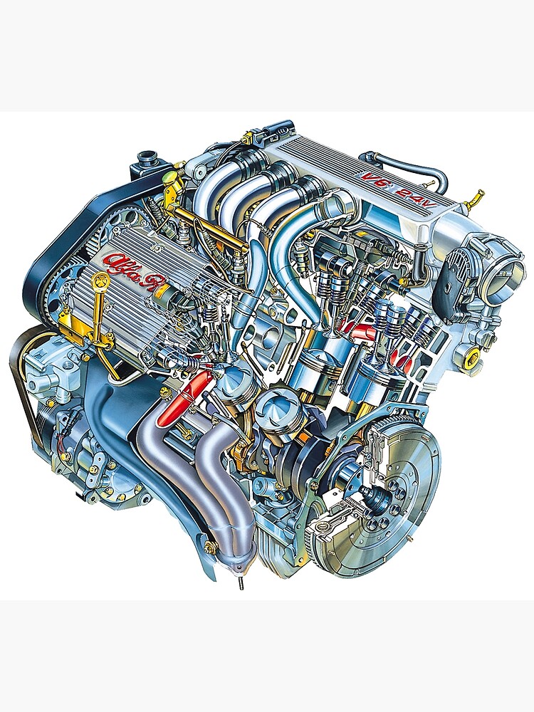 "Beautiful italian engine V6 3.0 24v turbo cutaway drawing" Poster for ...
