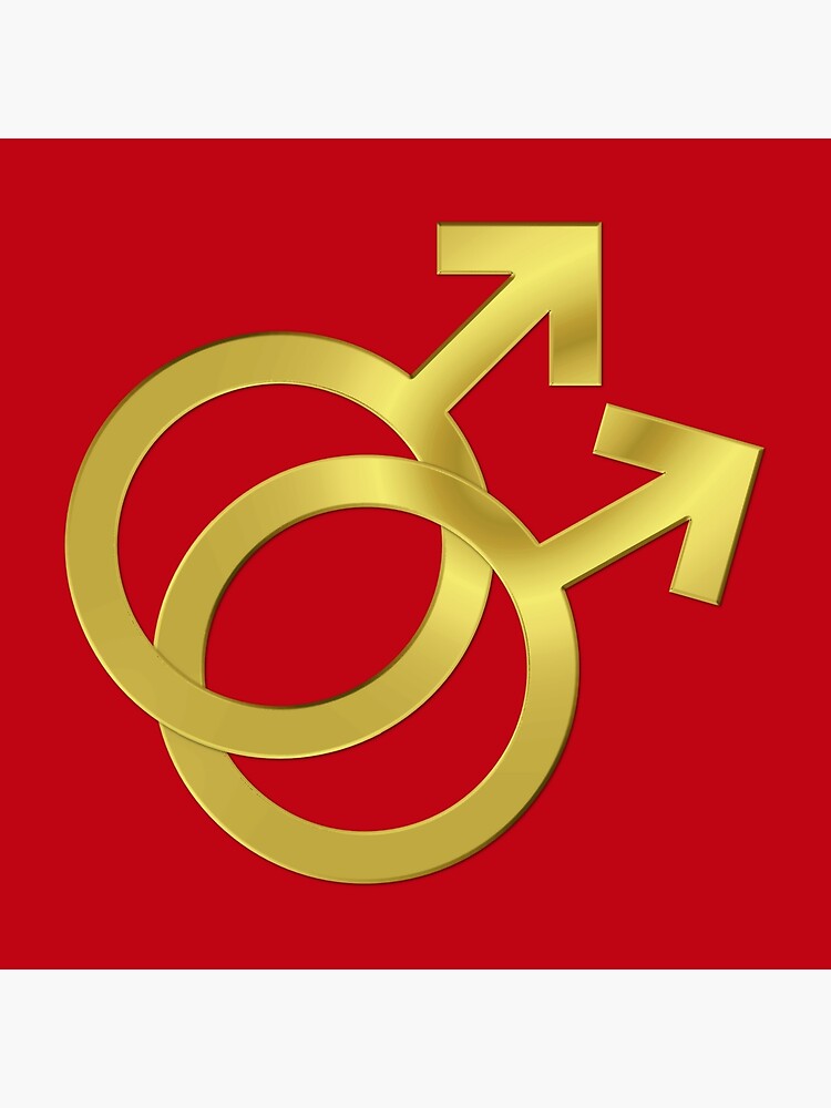 "Two Interlocking Male Symbols (golden design - red background)" Poster ...