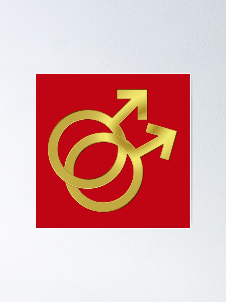 "Two Interlocking Male Symbols (golden design - red background)" Poster ...