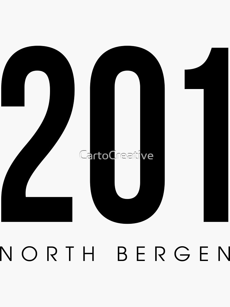 "North Bergen, New Jersey - 201 Area Code" Sticker by CartoCreative ...