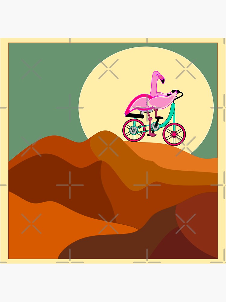 "Flamingo Riding his Bike" Sticker for Sale by minimalartstory | Redbubble